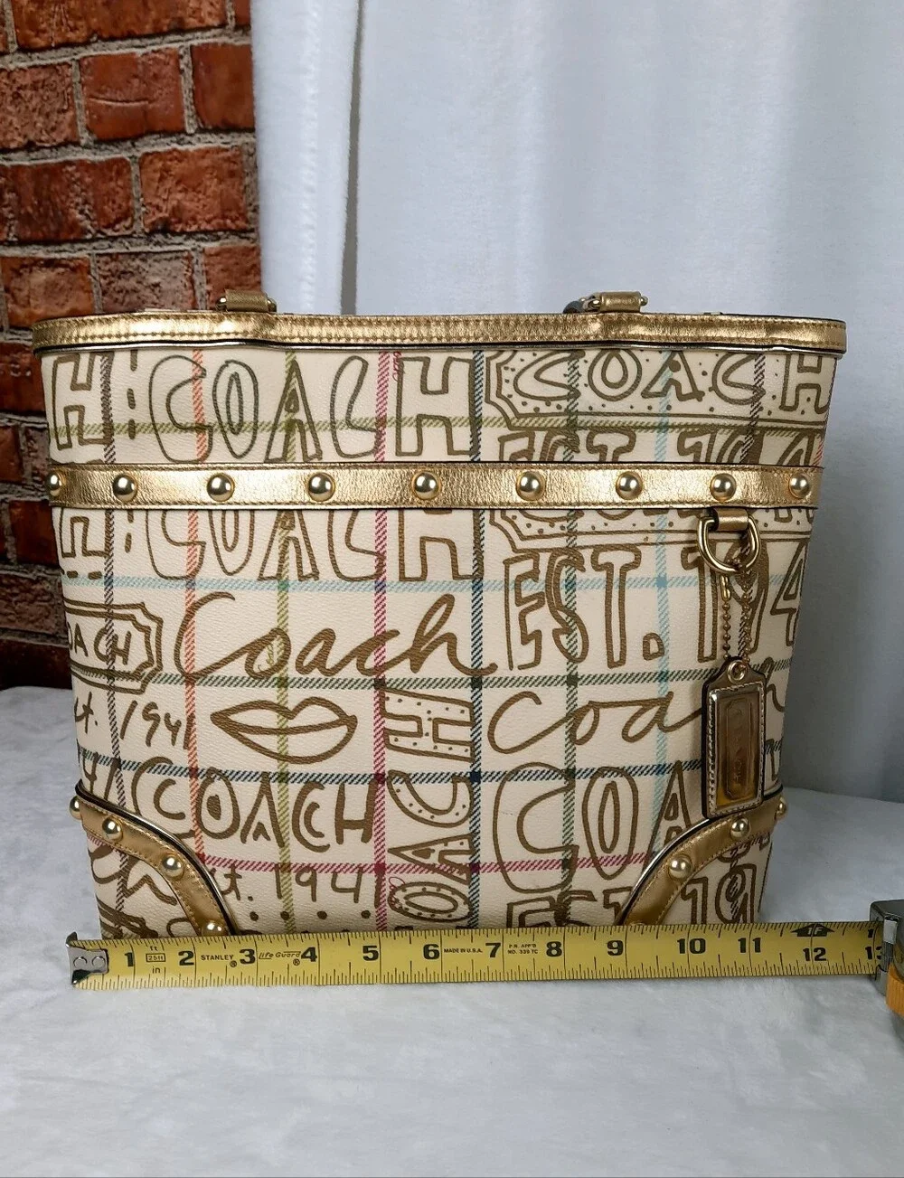 Coach | Bags | Coach Tatteralls Signature Graffiti Tote With Gold ...